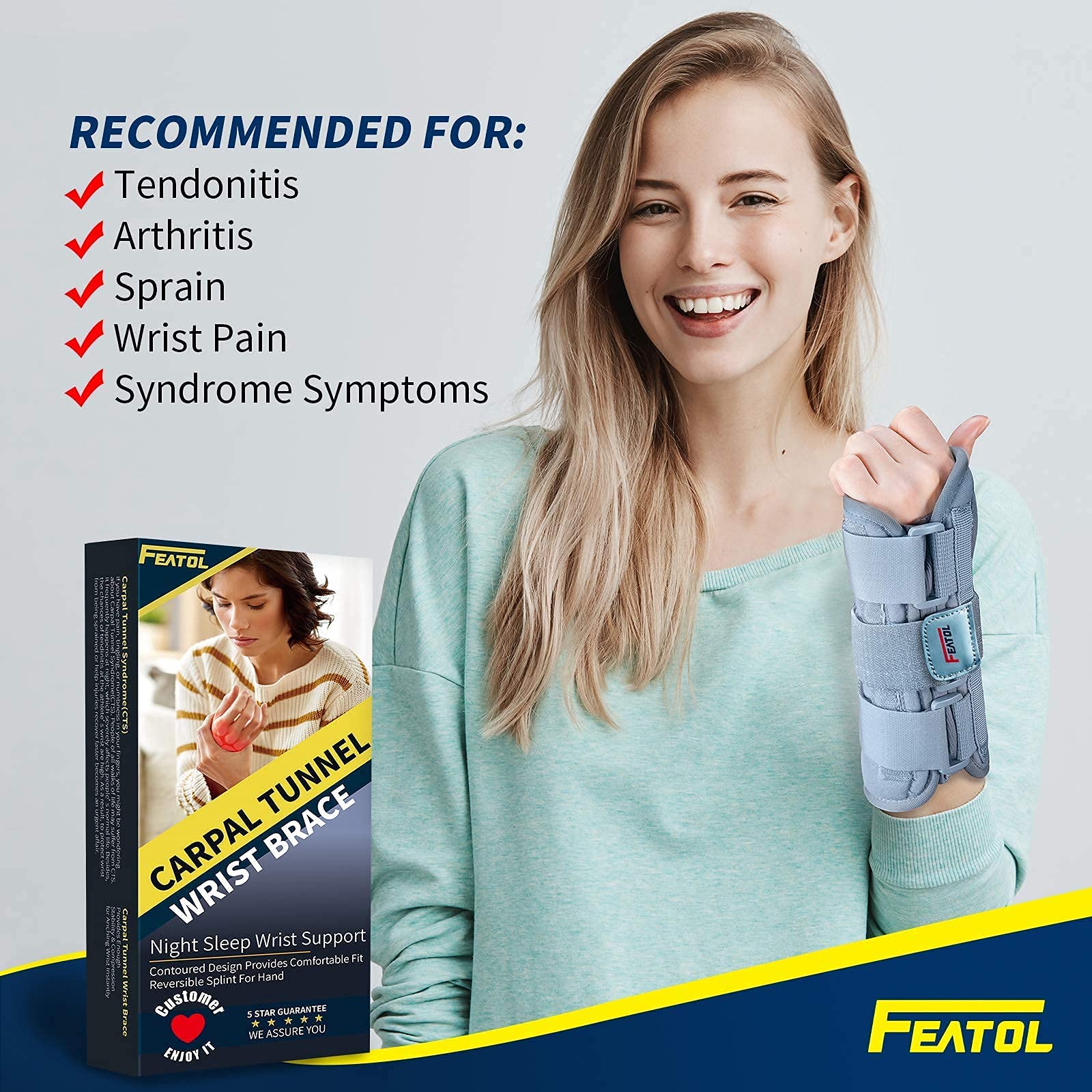 FEATOL Wrist Brace for Carpal Tunnel, Adjustable Wrist Support Brace with Splints Left Hand, Large/X-Large, Arm Compression Hand Support for Injuries, Wrist Pain