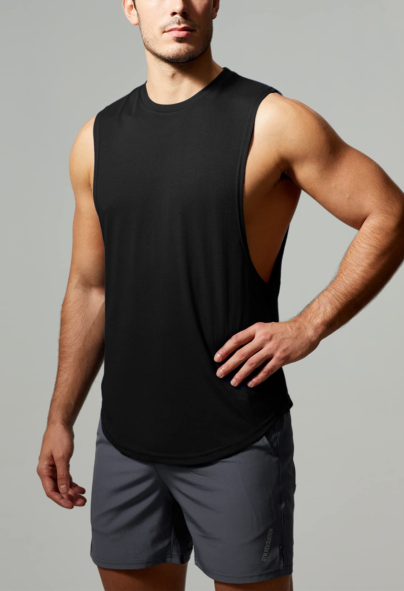 GYM REVOLUTION Men's 5 Pack Workout Sleeveless Shirts Muscle Gym Tank Tops Black XXL