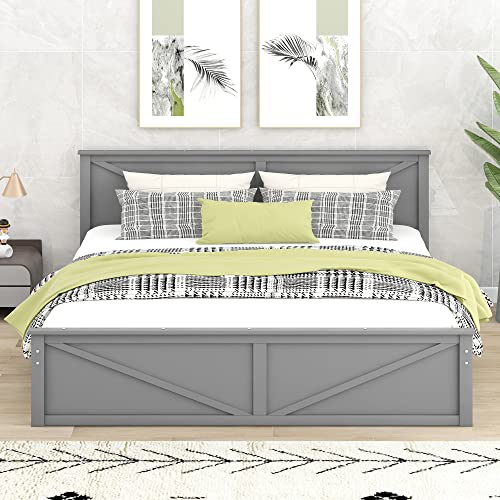 DEYOBED King Size Platform Bed, Wooden Platform Bed Frame with 4 Convenient Storage Drawers and Support Legs, Enhance Your Bedroom's Functionality, No Box Spring Needed, Gray