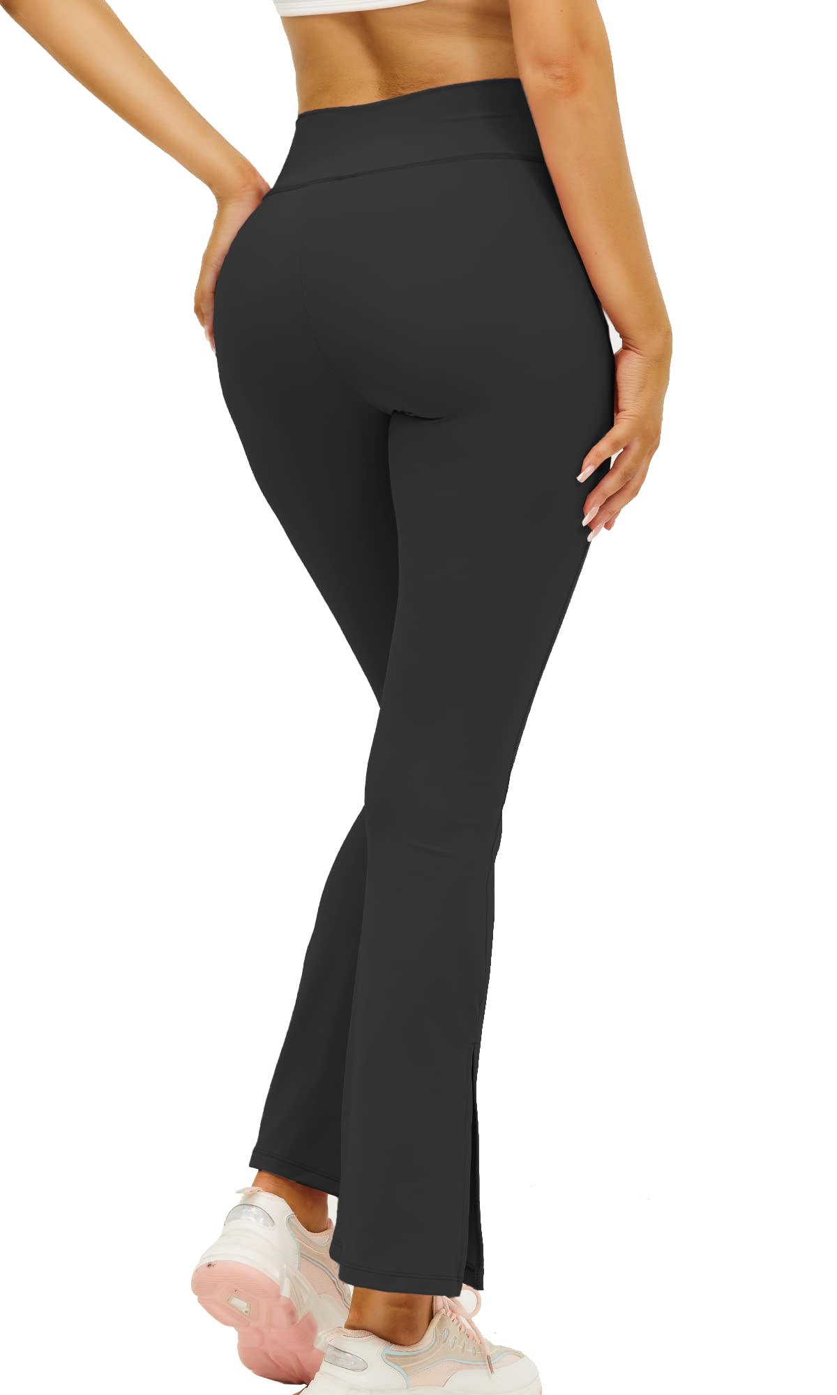 Feazac Womens V Crossover Flare Leggings with Pockets Bootcut High Waisted Yoga Pants Tummy Control Gym Workout Pants Casual Bootleg Lounge Pants Medium, Crossover - Black