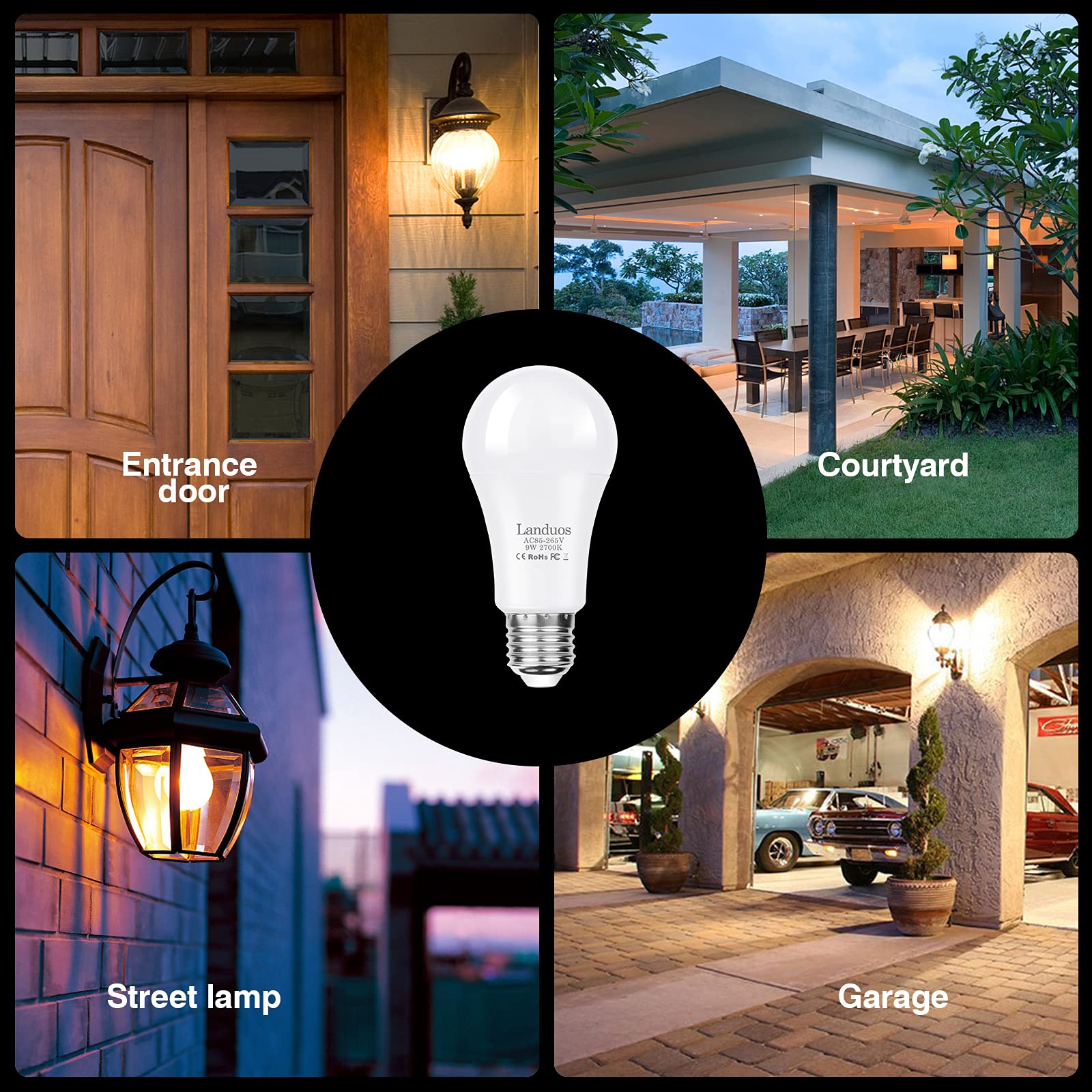 Dusk to Dawn Light Bulb A19 2700K 9W (100W Equivalent) Smart Sensor Light Bulbs Super Bright Automatic On/Off E26 Security Lights Indoor/Outdoor Yard Porch Patio Garden (Warm White Pack of 2)