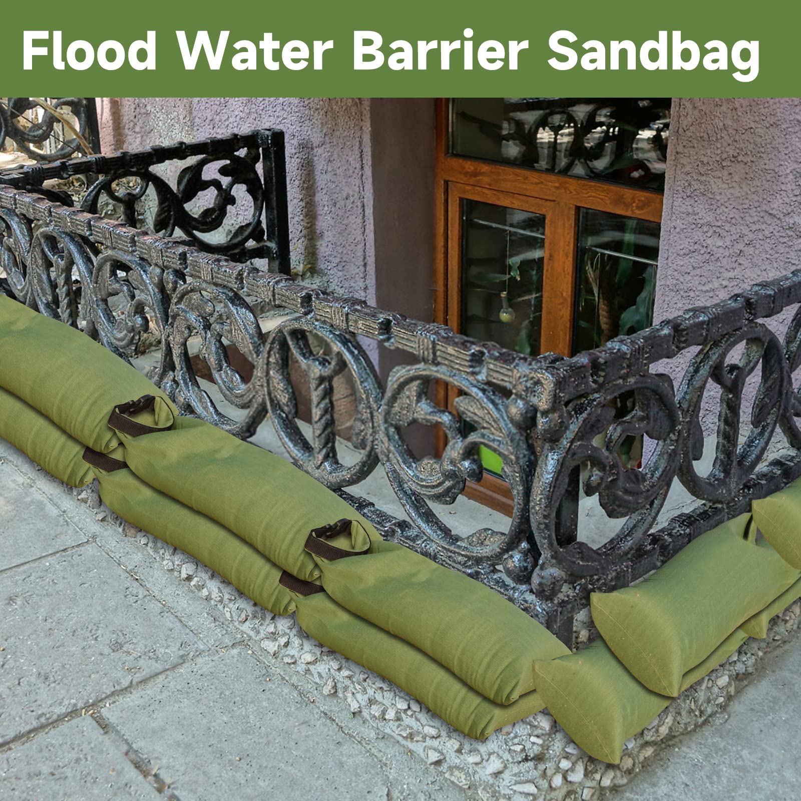 Flood Water Barrier Sand Bags - 4Pcs Thickened Long Canvas Flood Protection Sandbags with Insert Buckle Reusable Quick Flood Barrier for Home Door Window Basement Garage Floor Flood Control - 11"x28"
