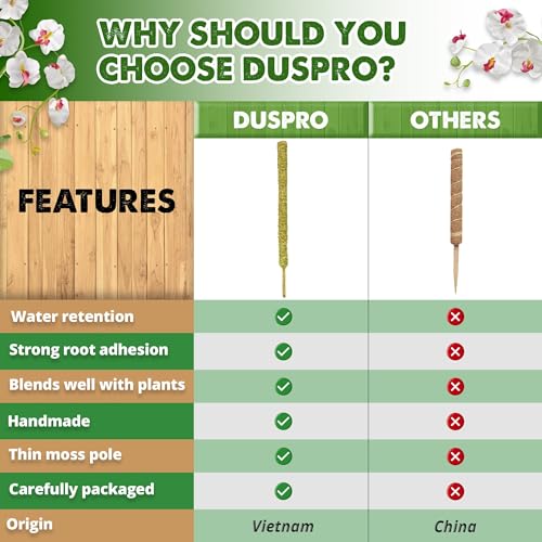 DUSPRO Forest Moss Pole, Small Moss Poles for Climbing Plants Monstera, Non-Bendable Shagnum Moss Stick for Monstera Plant Support Perfect for Small Mini Plant Growth 2 Pcs 17"
