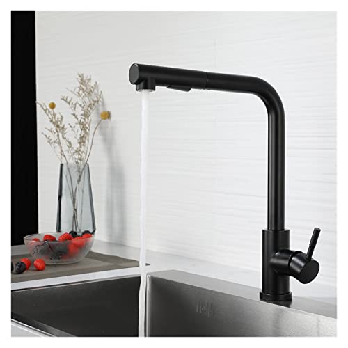 JEMITA Pull Out Kitchen Sink Faucet Silver Black Stainless Steel Single Handle Hot & Cold Mixer Tap Stream Sprayer Head Swivel Faucets (Color : Silver)