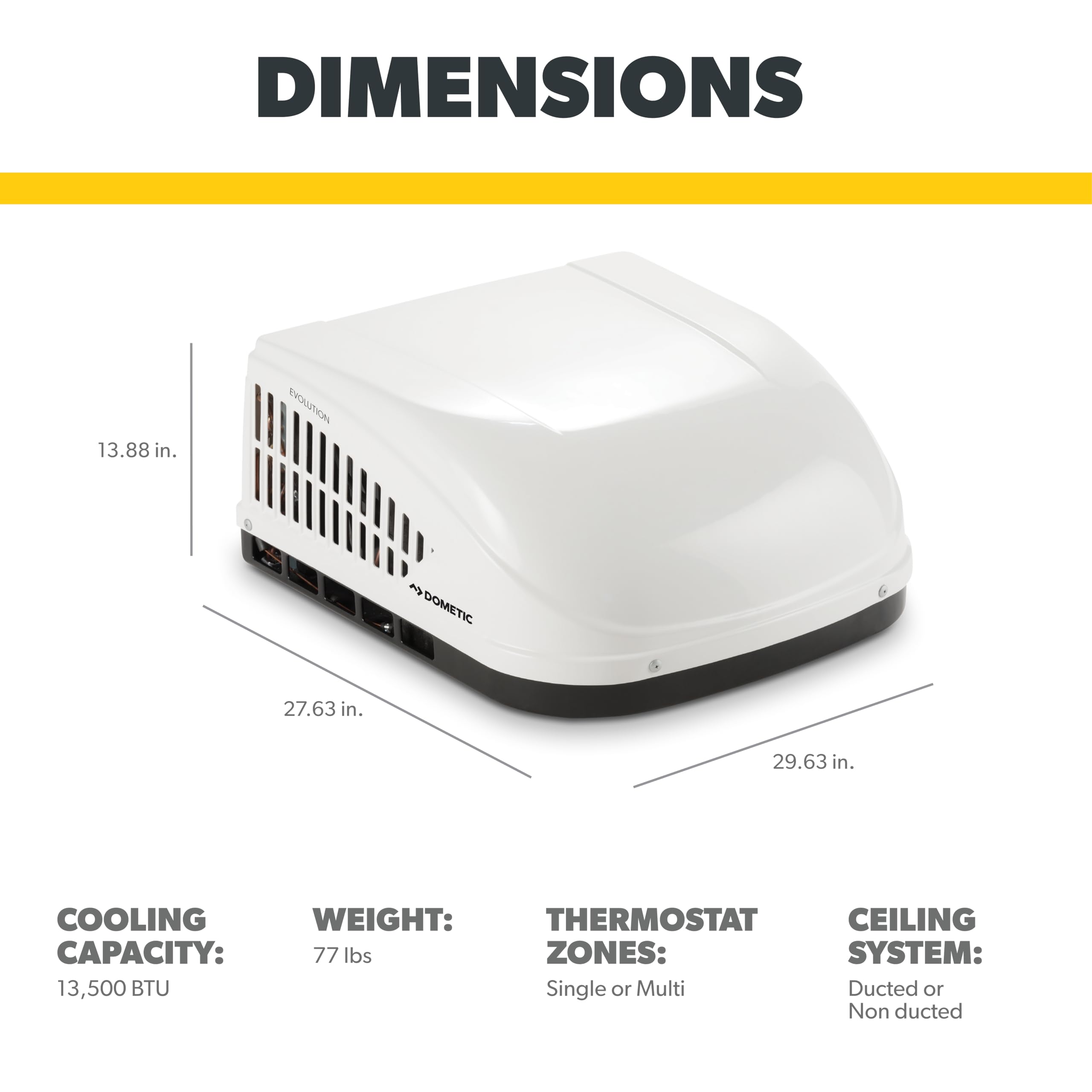 Dometic Brisk II | 13.5K BTU Air Conditioner | White | Standard Height | 9105304463 | Ducted or Non- Ducted | Quiet AC | Easy Install | Ideal For Campers, Vans, RV or Trailers | Lightweight