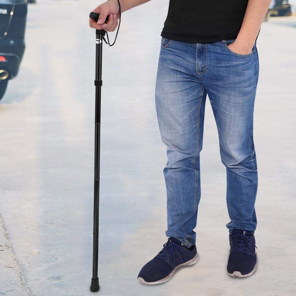 Dilwe Walking Stick, Telescopic Anti-Skid Trekking pole Collapsible Hiking Poles Folding Walking Cane for Outdoor Camping Hiking (Black)