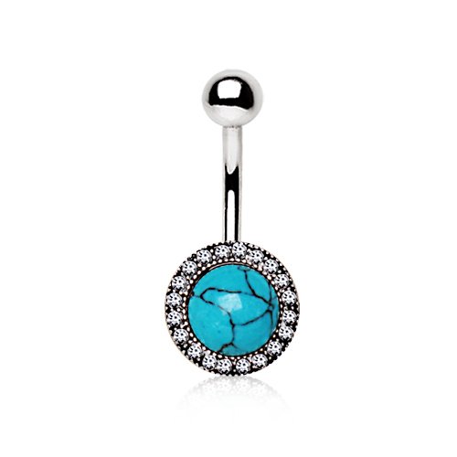 Dynamique 316L Surgical Steel Antique Jeweled Turquoise Belly Button Ring (Sold Per Piece)