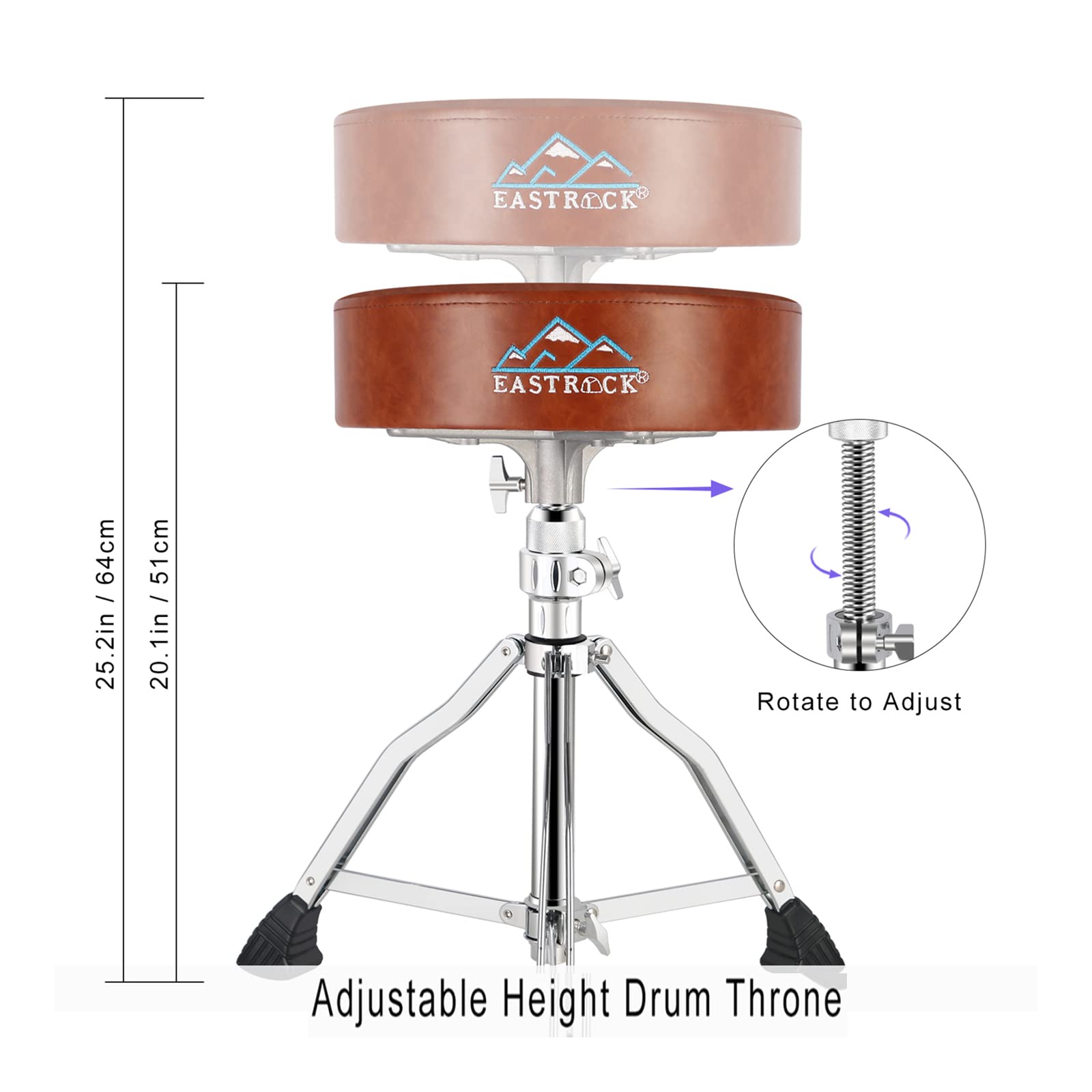 EASTROCK Drum Throne Drum Chair Drum Stool Seat Adjustable Height Swivel Drum Seat Padded Drum Stool Seat Portable Rotatable Drummer Chair (Brown)