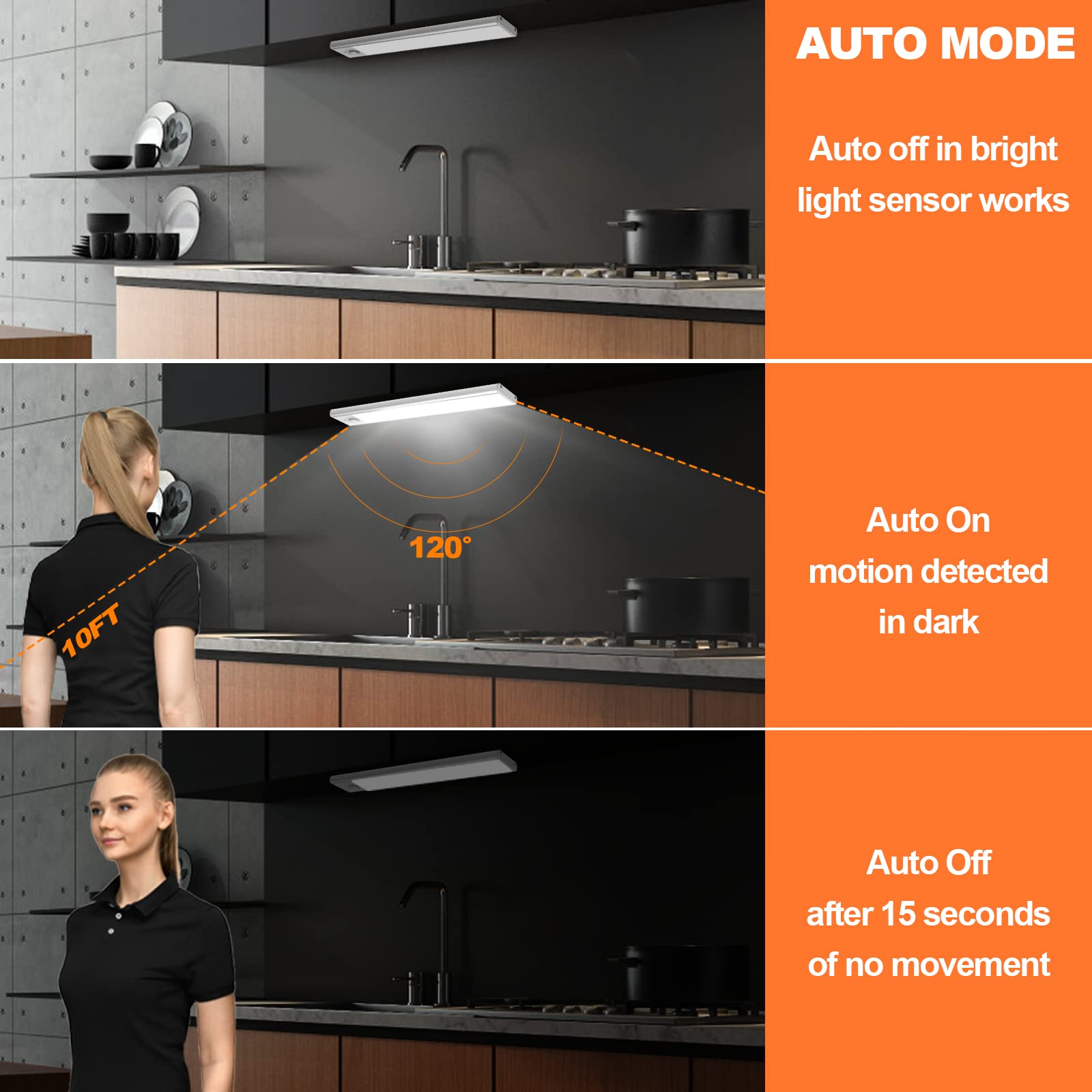 EAUTOR Under Cabinet Lights Motion Sensored β 126 LED Closet Lights Rechargeable Led Light Strip Motion Sensor Closet Lights Stick-On Magnetic Led Under Cabinet Lighting