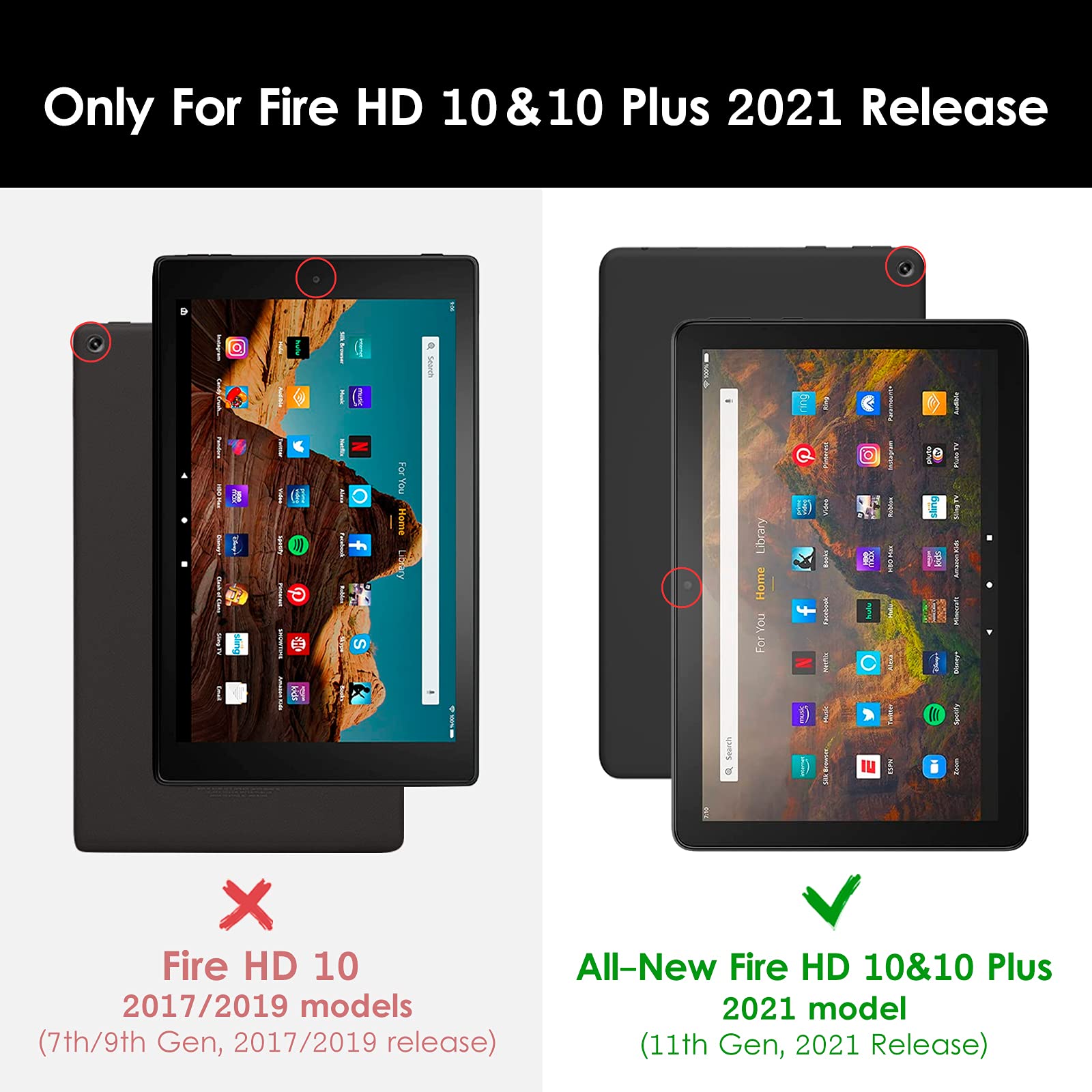 DTTO Case for All-New Amazon Fire HD 10 & 10 Plus Tablet (Only Compatible with 11th Generation Tablet, 2021 Release), Slim PU Leather Trifold Stand Cover Hard Back Shell with Auto Sleep/Wake, Black