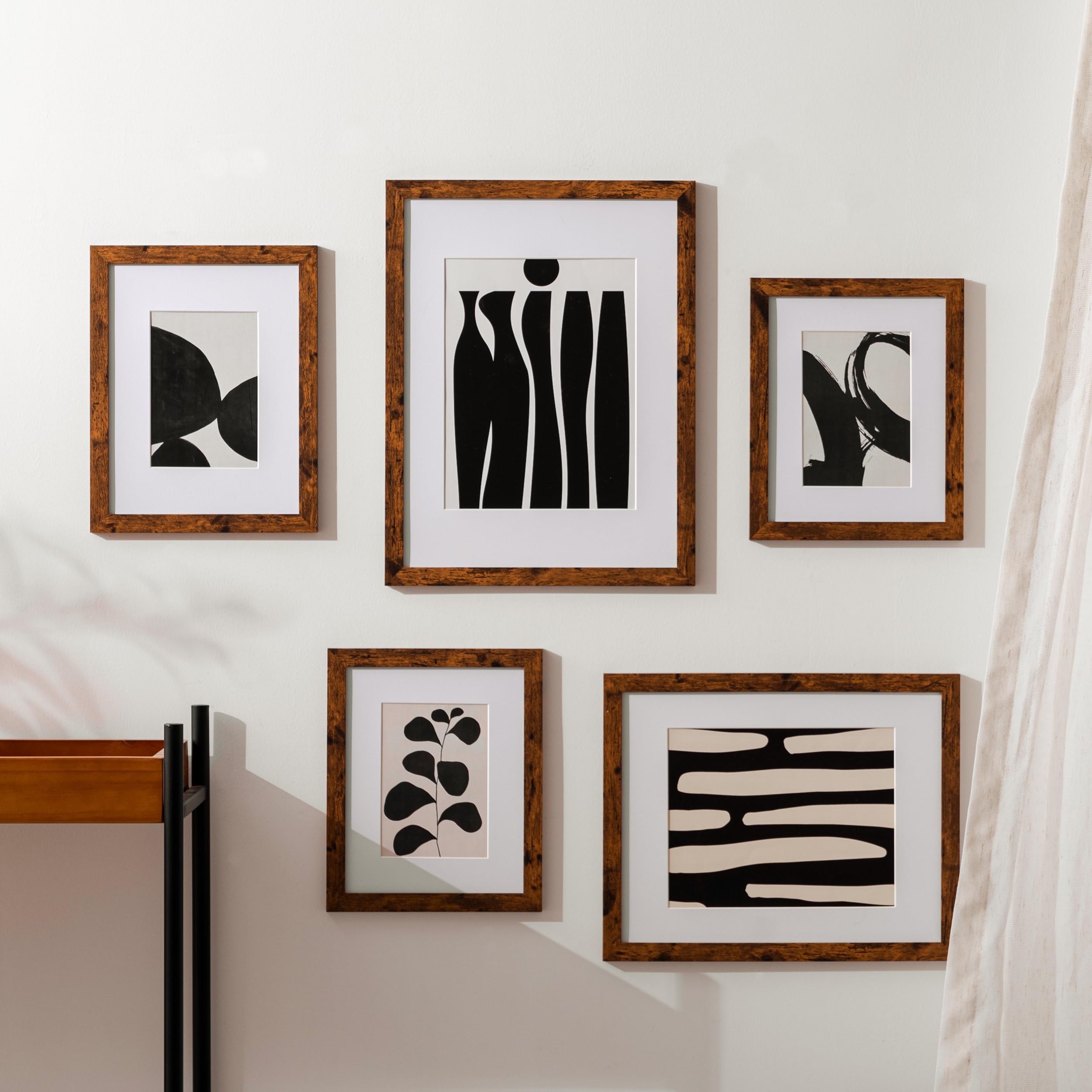 eletecpro 12x16 Picture Frames Set of 5, Gallery wall frame Display 8.5x11 Photo with Mat or 12x16 without Mat, Picture Frame Collage Wall Decor for Wall Mounting, Brown