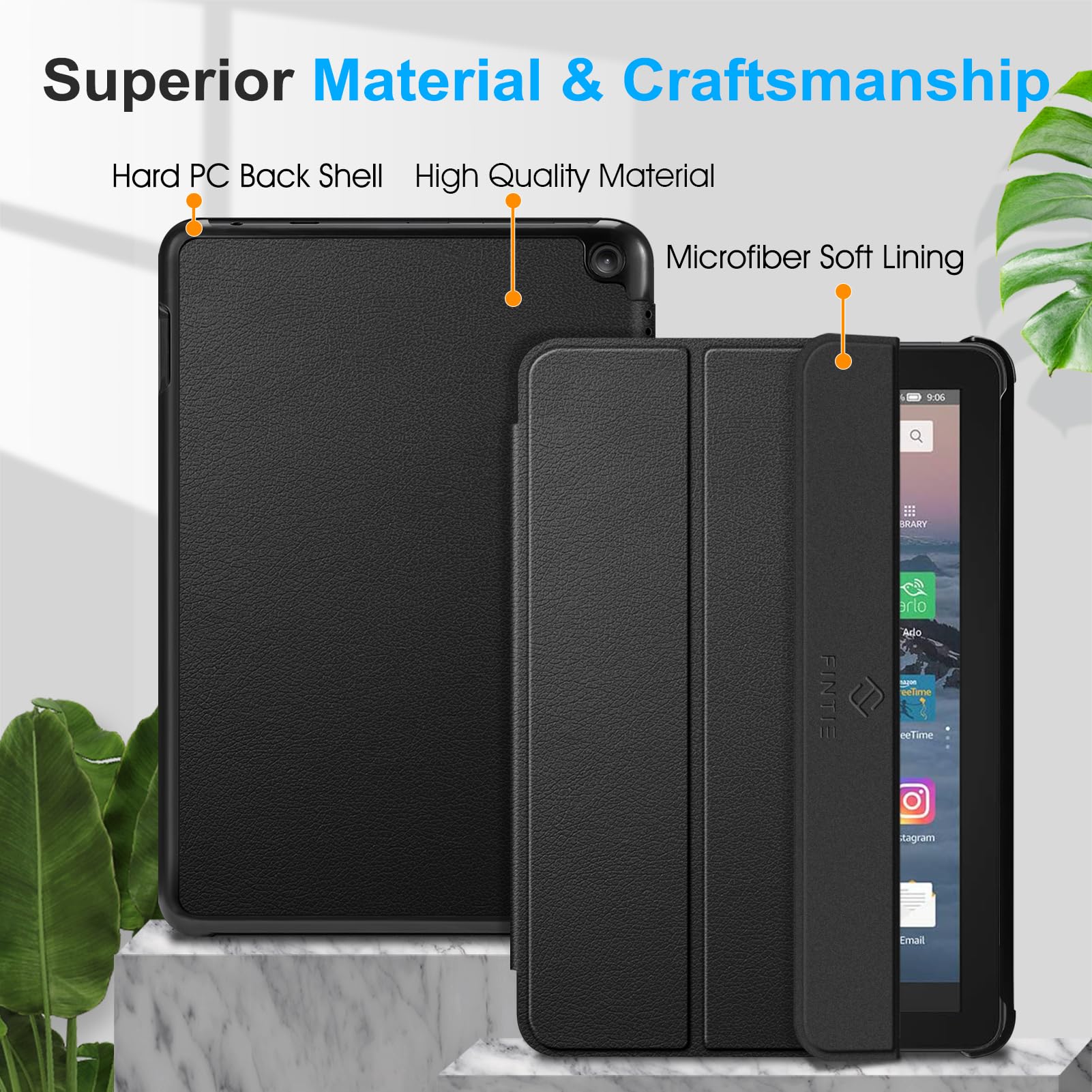 Fintie Trifold Case for Amazon Fire HD 8 and Fire HD 8 Plus Tablet (Fits Both 12th/10th Generation, 2022/2020 Release) - Slim Lightweight Hard Shell Stand Cover with Auto Wake/Sleep, Black