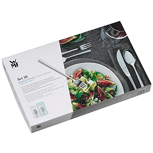 WMF Kineo Stainless Steel Cutlery Set for 6 People, 30 Pieces, Monobloc Knife, Polished Cromargan Cromargan Protect, Scratch-Resistant, Dishwasher Safe
