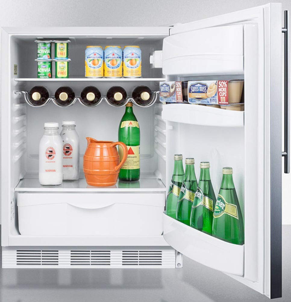 Summit Appliance FF61WBISSHV 24" Wide Built-In All-Refrigerator; 5.5 cu.ft.; Automatic Defrost; Stainless Steel Wrapped Door; Professional Thin Handle and White Cabinet