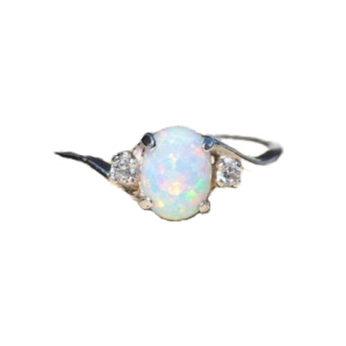 Duan White Fire Opal 925 Silver Gemstone Women Jewelry White Fire Opal CZ Fashion Party Jewelry Women Opal Rings Size 6-11 (US Code 7)