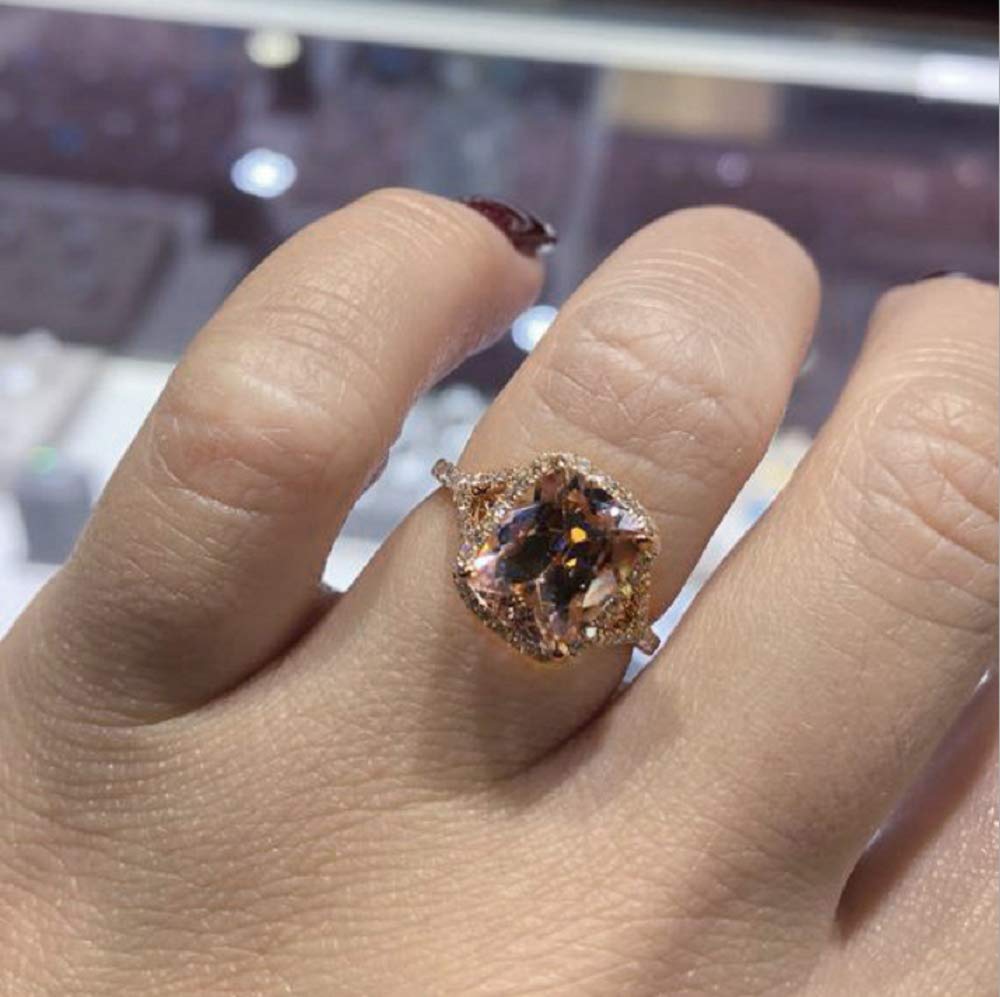 Duan Women's 18K Rose Gold Filled Morganite Pink Gemstone Cut 5ct Cubic Zirconia Ring Promise Aura Single Stone Engagement Champagne Ring Size 6-10 (US Code 7)