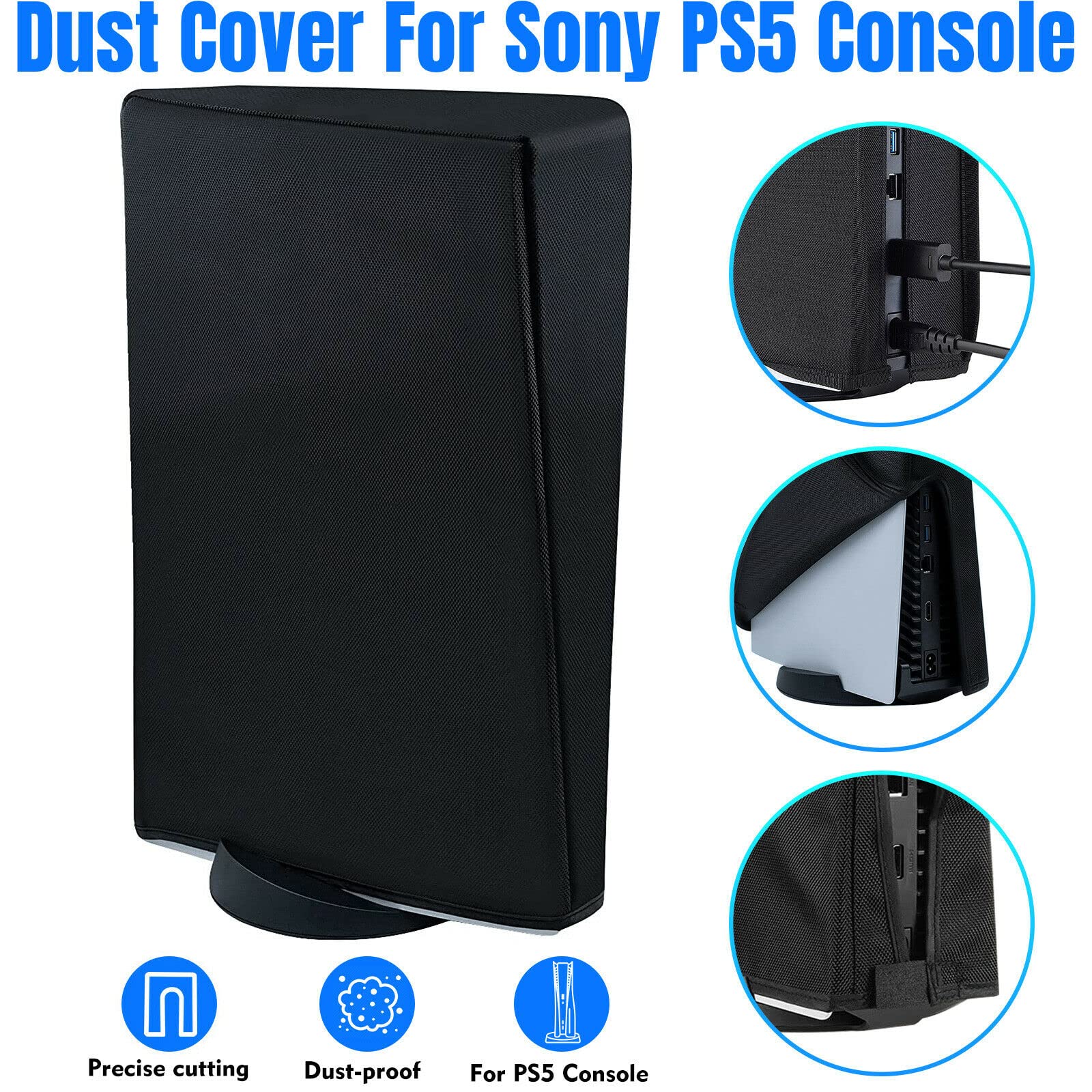 Dust Cover For PS5 Console, Oxford Fabric Anti-Scratch Waterproof Dust Guard With Back Cable Port For SONY Playstation 5 Console Digital & Disk Version Accessories (Black)
