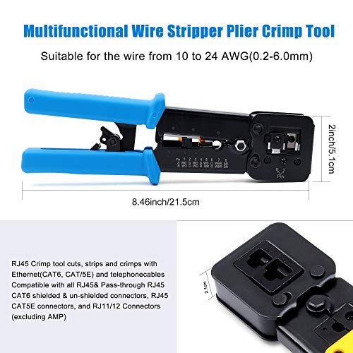 Knoweasy Pass Through Crimper - Versatile RJ45 Crimp Tool for EZ, RJ11, RJ12, RJ45 Regular and End-Pass-Through Connectors - Achieve Professional Quality Connection
