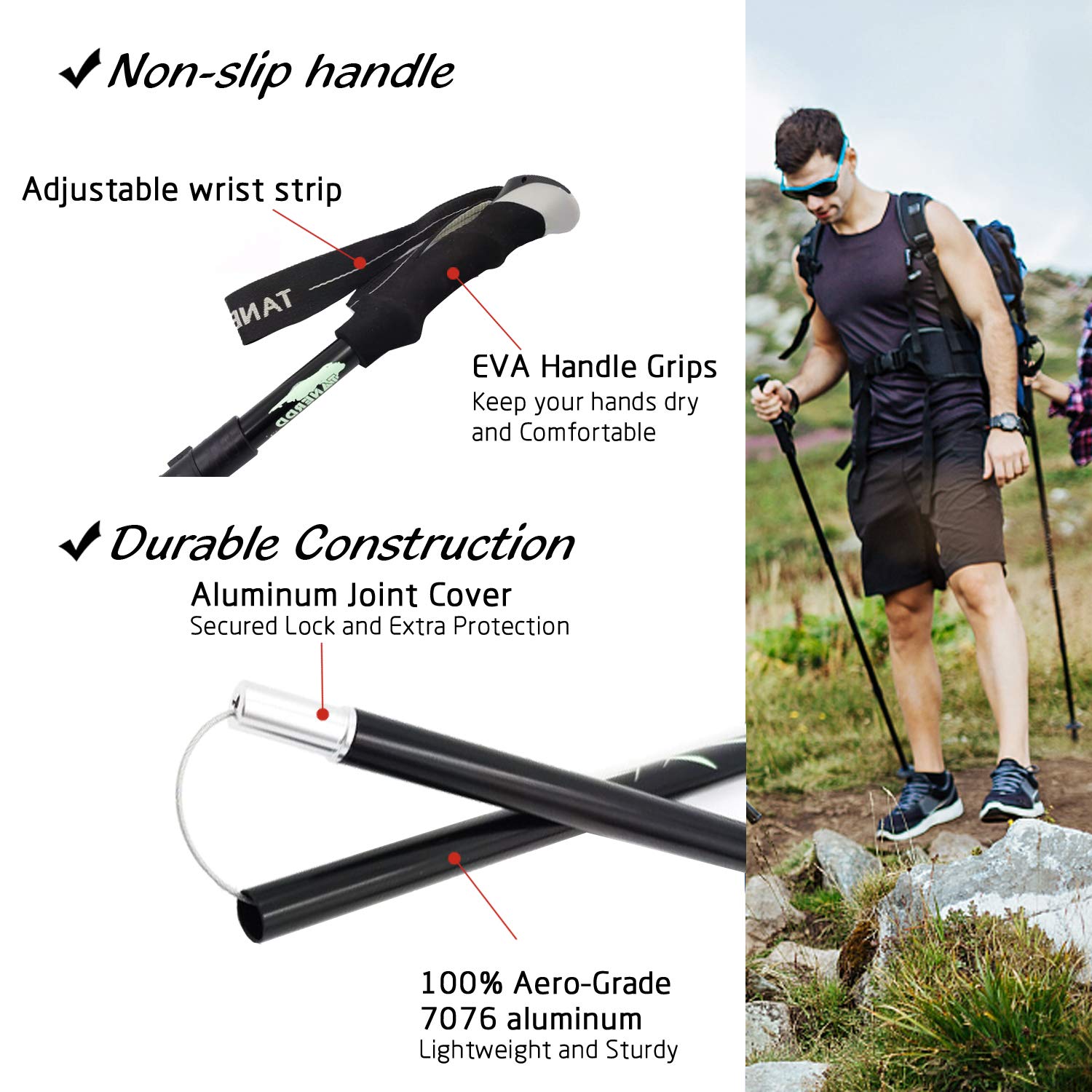 EASY BIG Walking Stick Trekking Poles Collapsible Hiking Poles - Auminum Alloy 7075 Trekking Sticks,Antishock and Quick Lock System, Telescopic, Collapsible, Ultralight