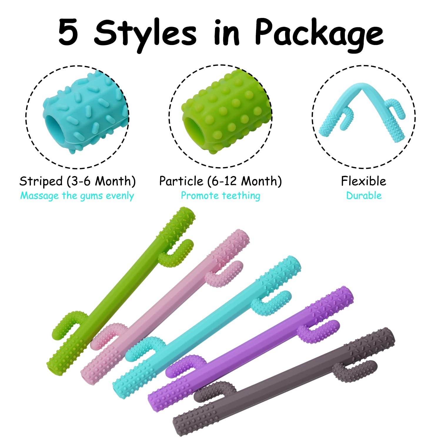 Hollow Teether Tubes, 5 Pack Chew Straw Toy with 2 Brushes, Windolphin Teething Toys for Babies 0-12 Months, Baby Molar Toy, Free BPA, Dishwasher and Freezer Safe