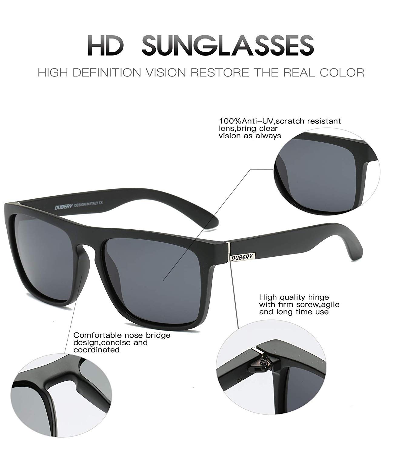 DUBERY Classic Polarized Sunglasses for Women&Men 100% UV Protection Square Fashion Sport Sunglasses