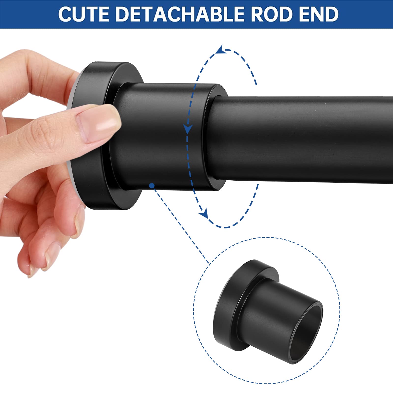 Eboatop Long Tension Shower Curtain Rod 62-105 inches - Adjustable Non-Slip Spring Tension Curtain Rod for Bathroom, Window, Doorway, Matte Black