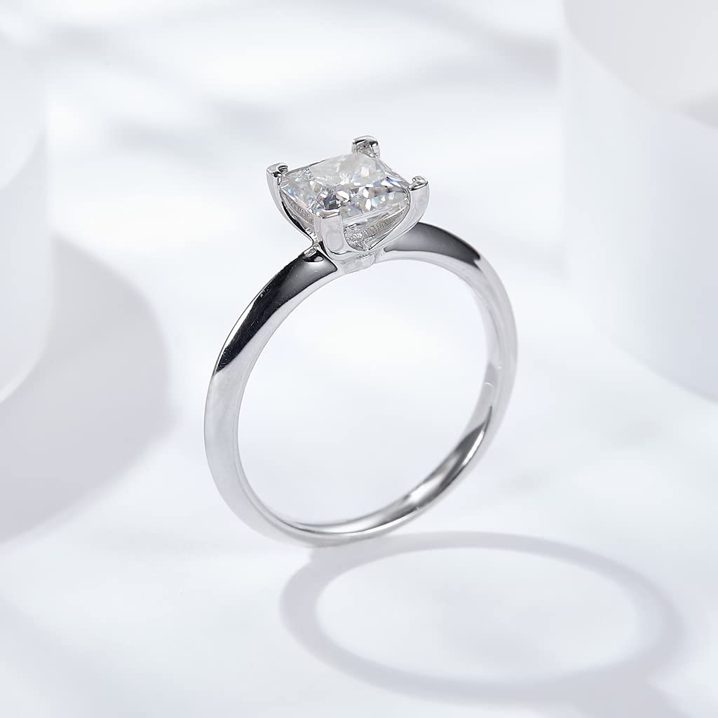 Cross Rainbow® Womens Moissanite Princess Cut Rings Classic 4-Prong setting S925 Ring Gifts for Engagement Wedding, 6 * 6MM-1.2CT VVS1 DEF (5.5)