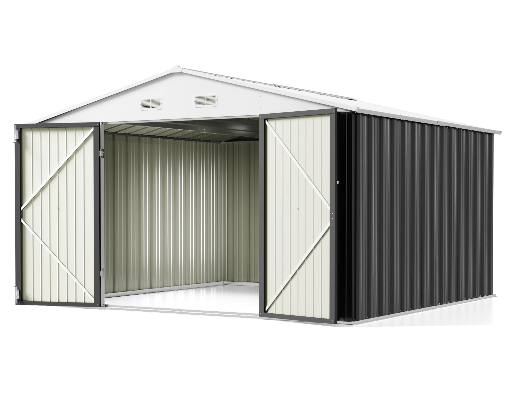Greesum Outdoor Storage Shed 10 x 10 ft. Utility Tool Shed Metal Storage Garden Shed with Door & Lock for Patio Storage, Gray