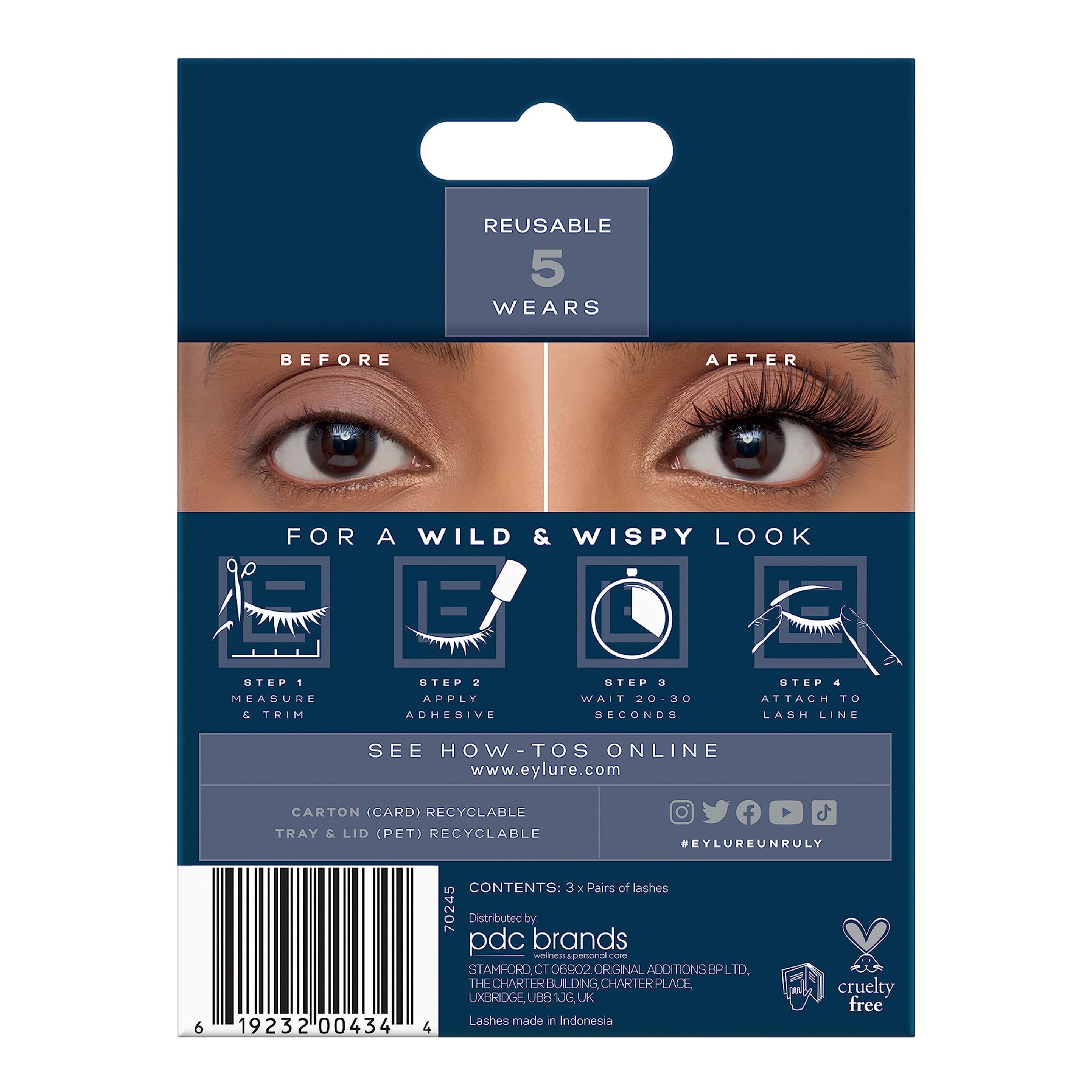 Eylure False Lashes, Wild & Wispy Unruly, 3 Pair