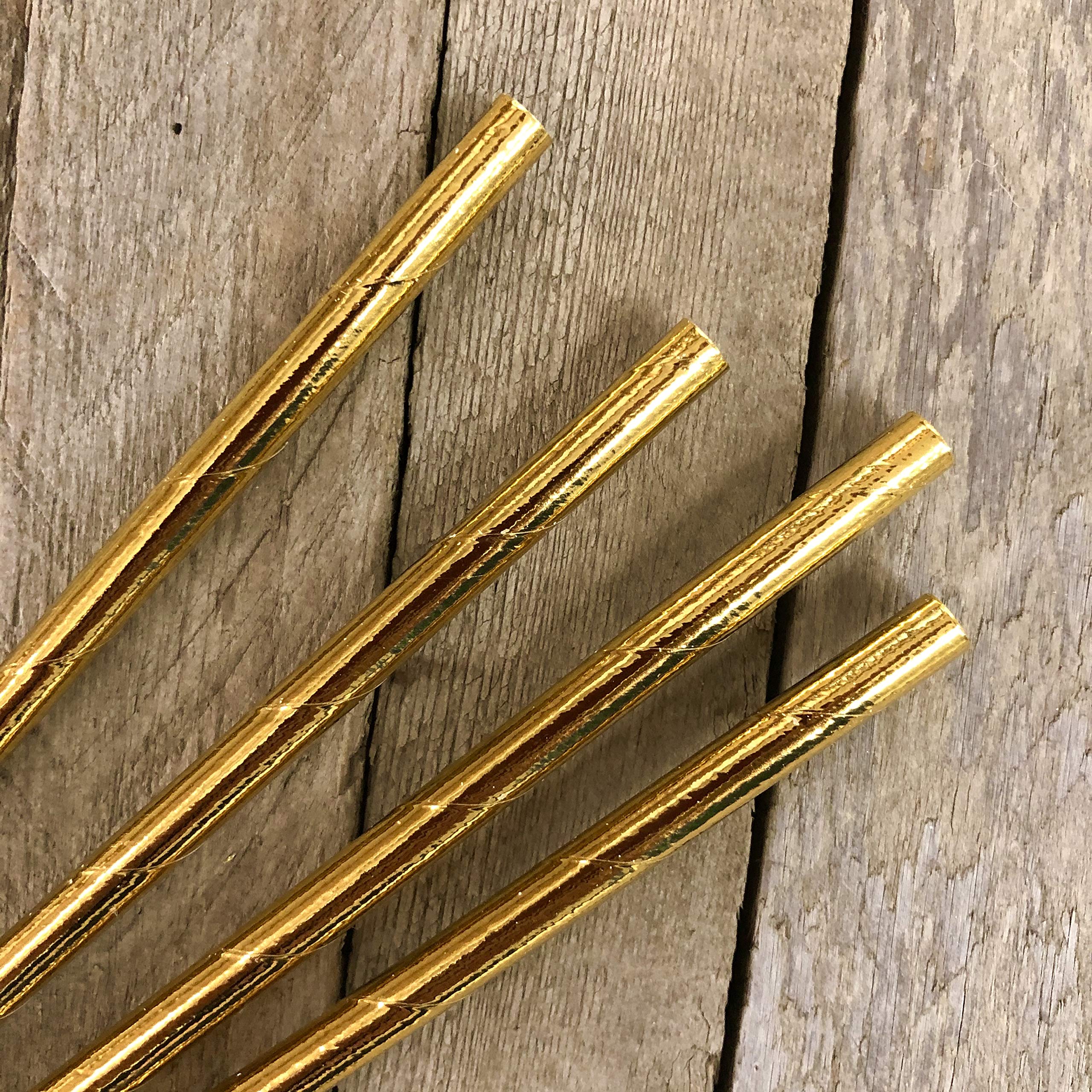 Gold Foil Paper Straws - Wedding Supply - Solid Color Drinking Straws - 7.75 Inches - 50 Pack Outside the Box Papers Brand