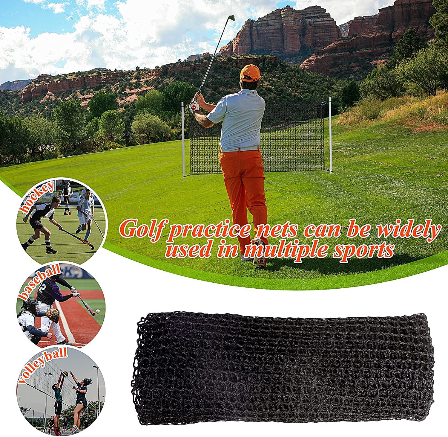 Golf Netting、Golf Ball Hitting Netting、Golf Barrier/Practice Netting,wear-Resistant and Durable Nylon Sports Netting,10 X 15 Ft