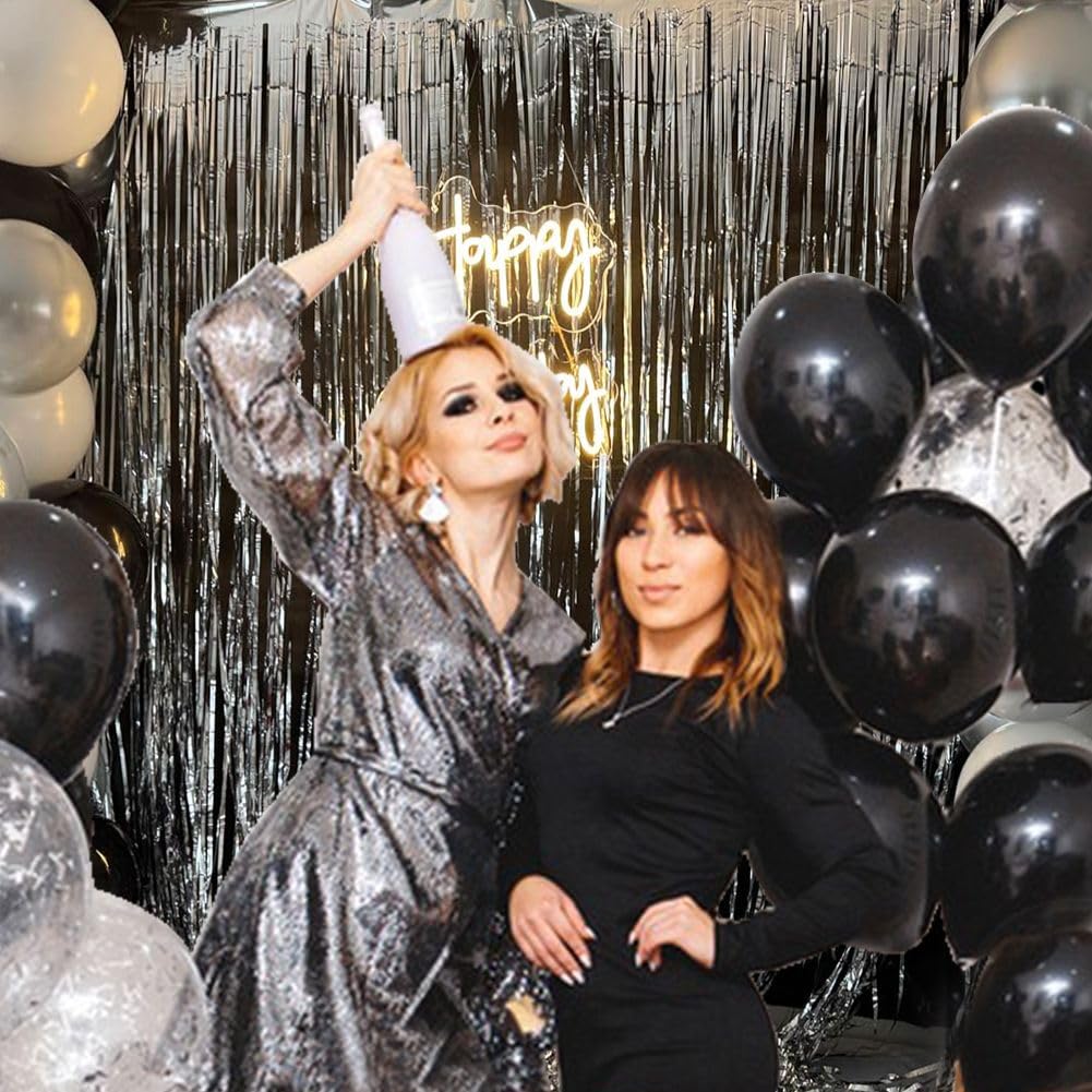 EUFARS 4 Pack Silver Fringe Backdrop Curtain - Silver Streamers for Birthday Party Backdrop, Silver Backdrop for Graduation Decorations Class of 2024 Prom Disco Party Decorations
