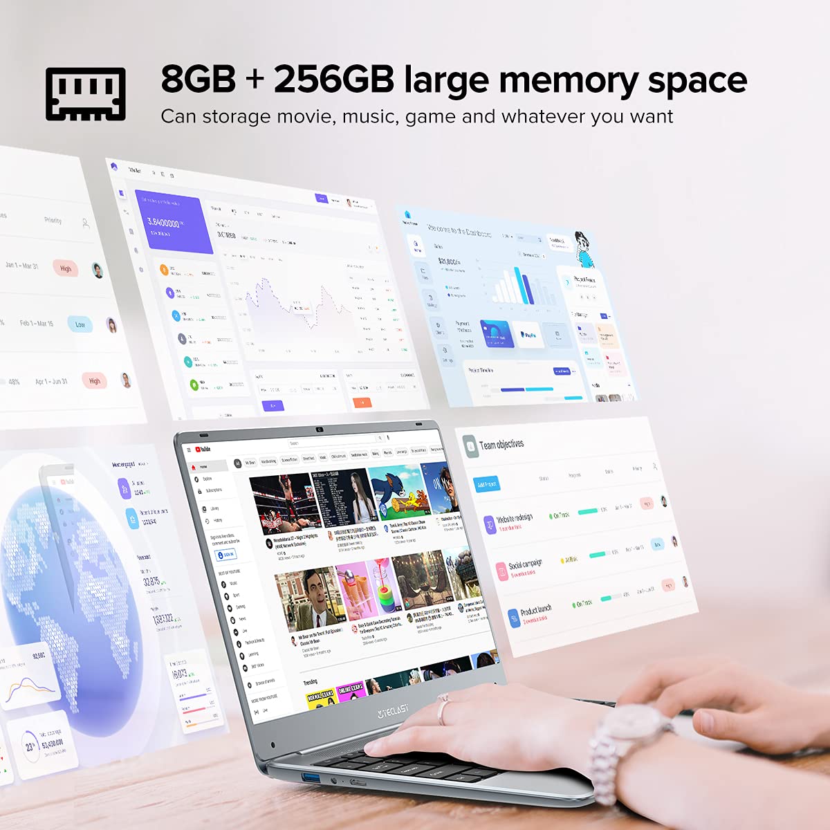 TECLAST 14 inch Laptop Computer, 8GB DDR4 256GB SSD Notebook PC with Intel Celeron with Intel N4120 (up to 2.9 GHz), FHD 1920x1080, Ultra Slim Windows 10 Laptop, 2.4G/5G WiFi, Free Update to Win 11