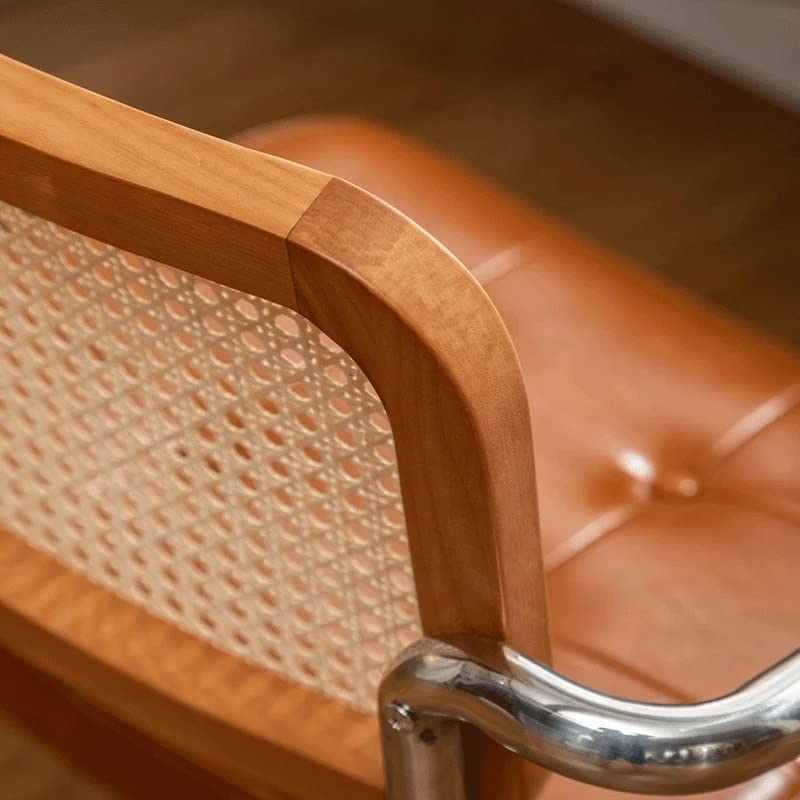 LUKEO Rattan Computer Chair Retro Rotating Chair Comfortable Study Desk Seat Breathable Armrest Office Furniture
