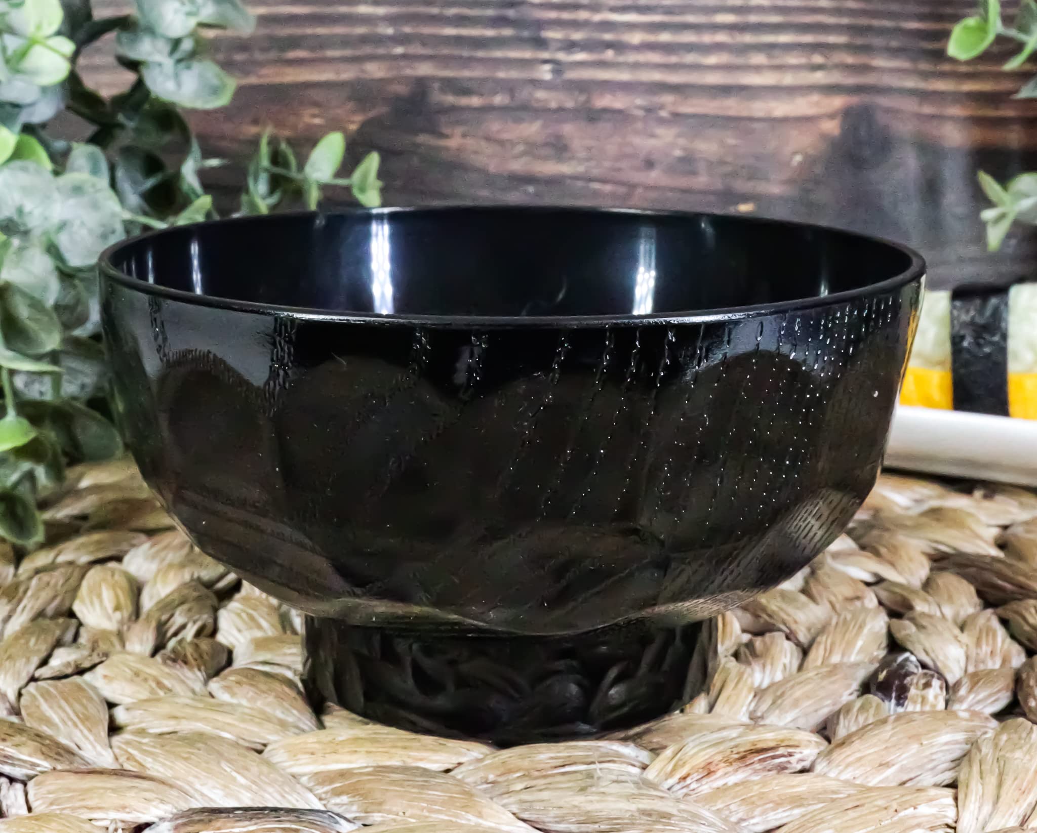 Ebros Gift Japanese Contemporary Black Lacquer Ridged Bowls For Rice Miso Appetizer Soup 4.5" Diameter Made In Japan Decorative Bowl Set of 10 Lacquered Serveware For Restaurants Home Kitchen Gifts