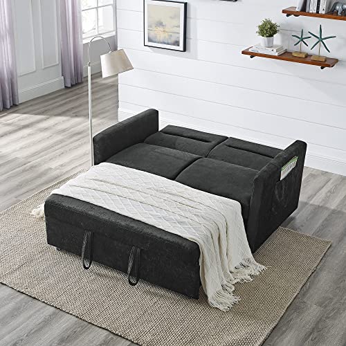 Livavege 3-in-1 Sofa Bed, Convertible Loveseat Sleeper with Adjsutable Back and Two Arm Pocket, Modern 2-Seat Pull Out Futon Couch for Living Room Bedroom, Office, Apartment