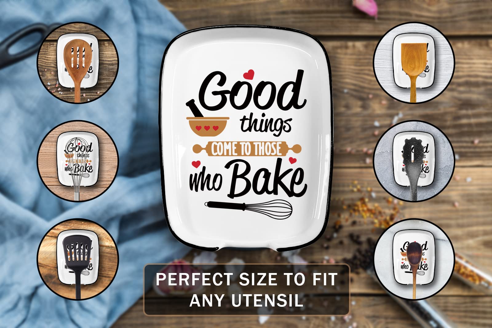 Good Things Come To Those Who Bake Ceramic Egg Beaters Rest for Kitchen Utensils Kitchen Countertop or Stove, Heat-Resistant Rest Cooking Spoons, Egg Beaters and Fork