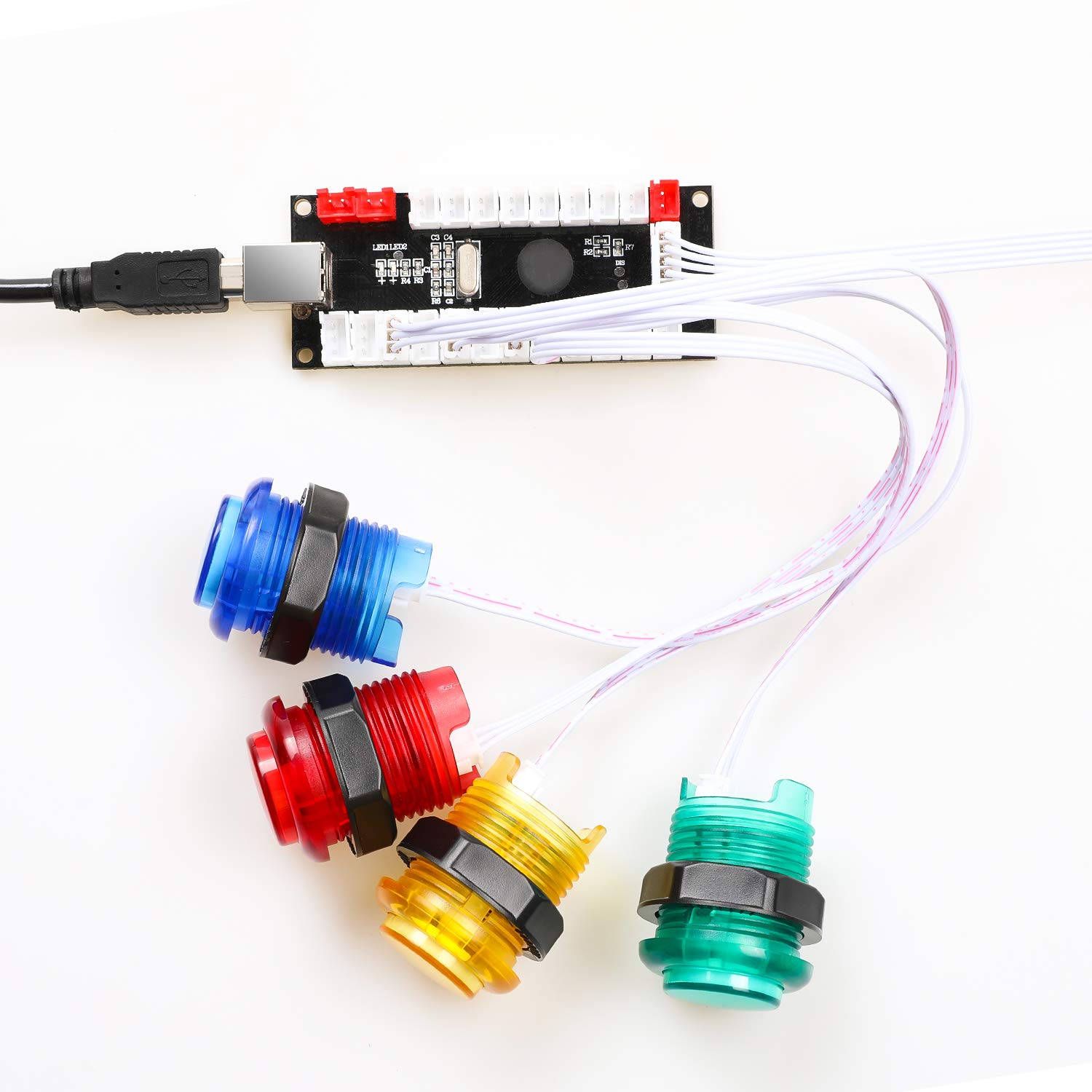 Easyget 4-Player LED DIY Arcade Kit - 4X Zero Delay LED USB Encoder + 4X Joystick + 40x LED Arcade Buttons for PC, Windows, MAME, Raspberry Pi (4P-LED-KIT, Red-Blue-Yellow-Green)