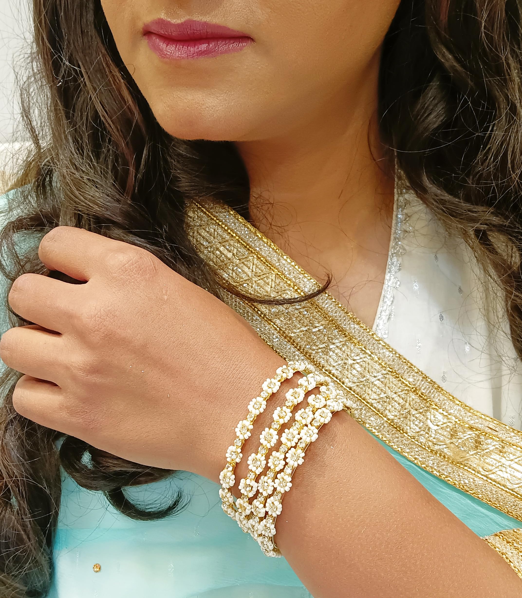 Efulgenz Pearl Bangles for Women Indian Bangles Faux Pearl White Pearl Indian Bangles Crystal Traditional Wedding Bracelet Bangle Set Bolloywood Jewelry