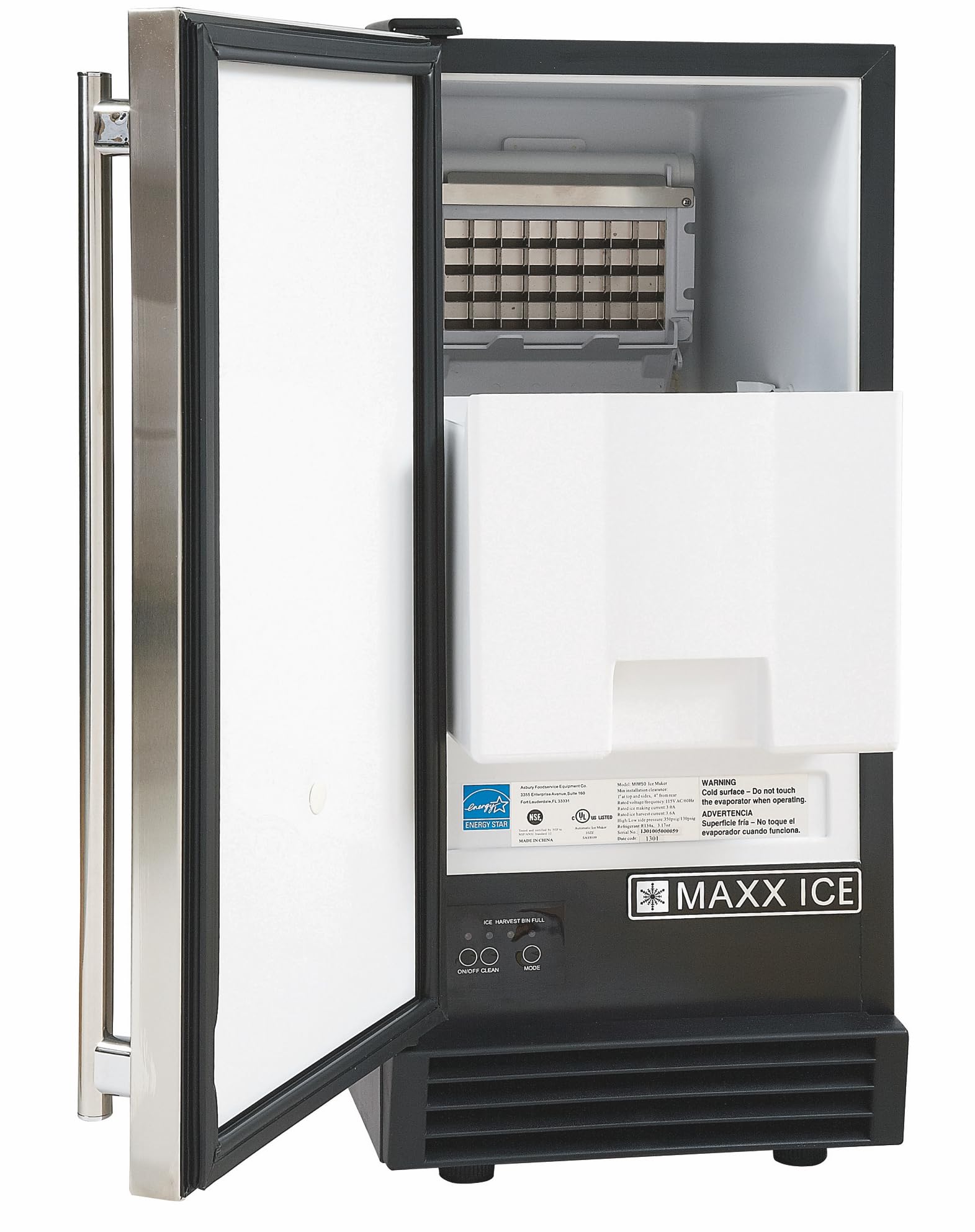 Maxx Ice MIM50 60Lb Premium Clear Ice Cube Maker Machine for Built-in Undercounter or Freestanding Household Residential or Commercial Use, 15 Inch Wide, Silver