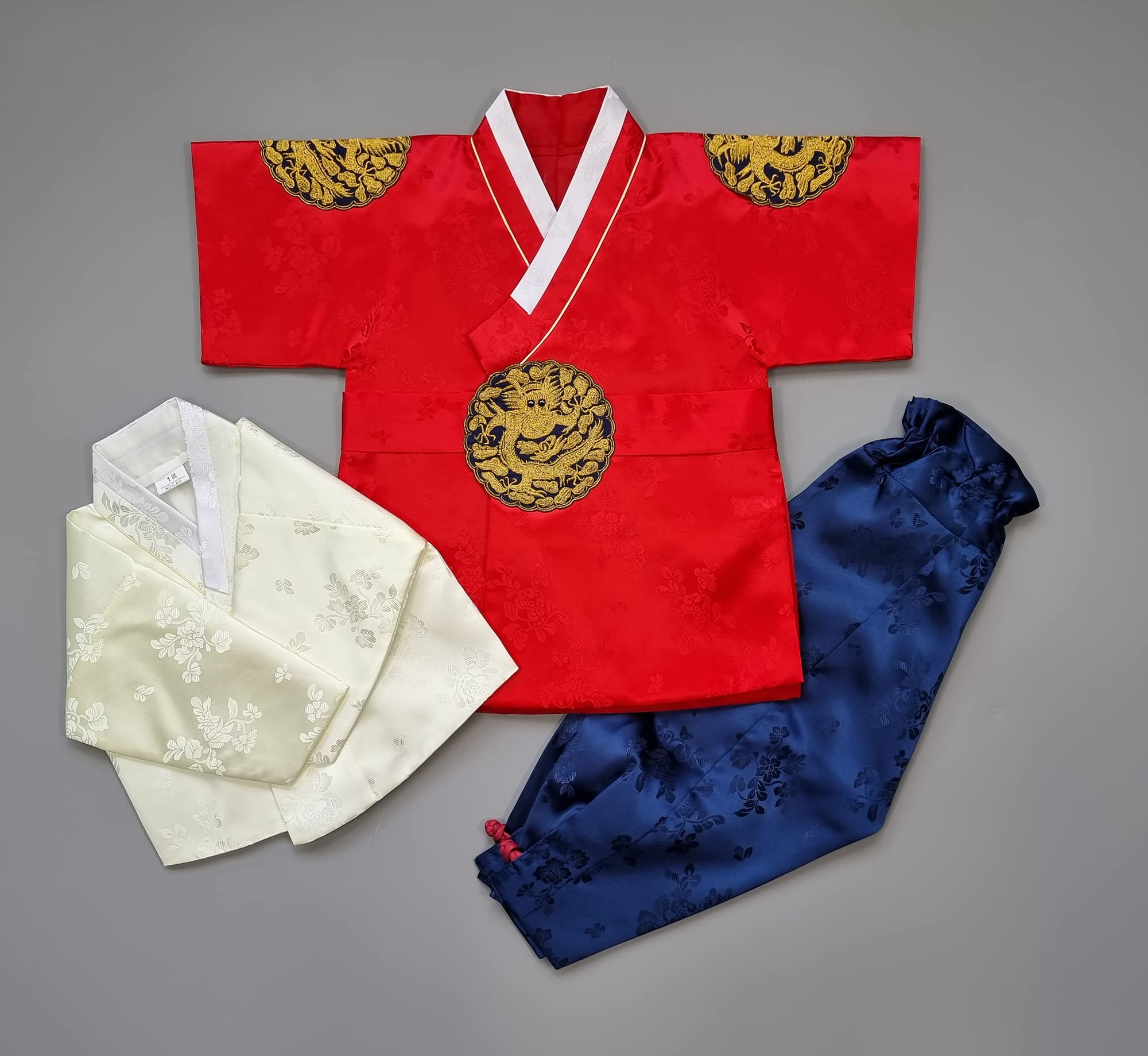 Korean Traditional Clothing Hanbok Boy Baby 100th Days First Birthday Dol Party Celebrations Red 1-10 Ages BDGH03 (100th days hanbok+hat)