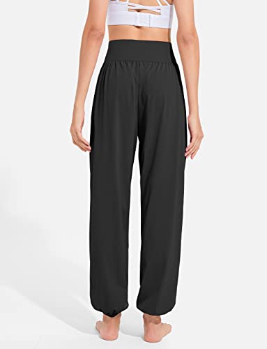 Haellun Women's Drawstring Yoga Joggers Harem Pants Loose Workout Sweatpants Lounge Pants with Pockets(Black,M)