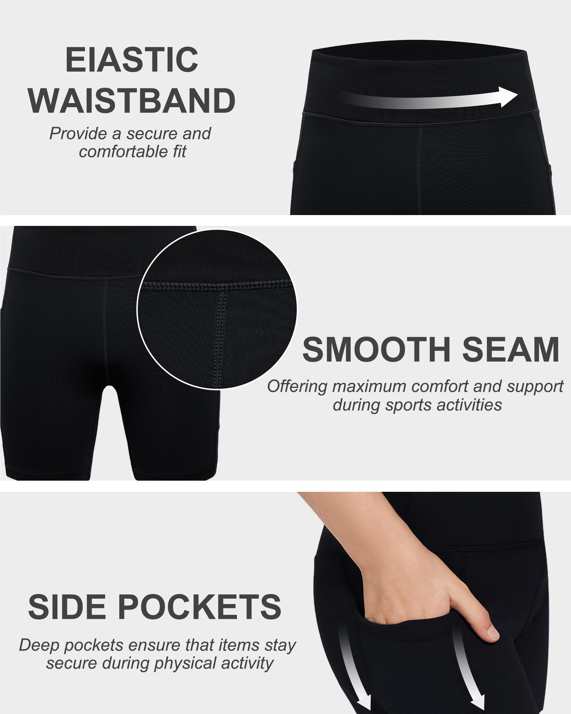 DEVOROPA Girls 5" Spandex Volleyball Shorts Stretch Youth Athletic Gymnastics Shorts Kid Yoga Dance Compression Shorts Pocket Black Medium