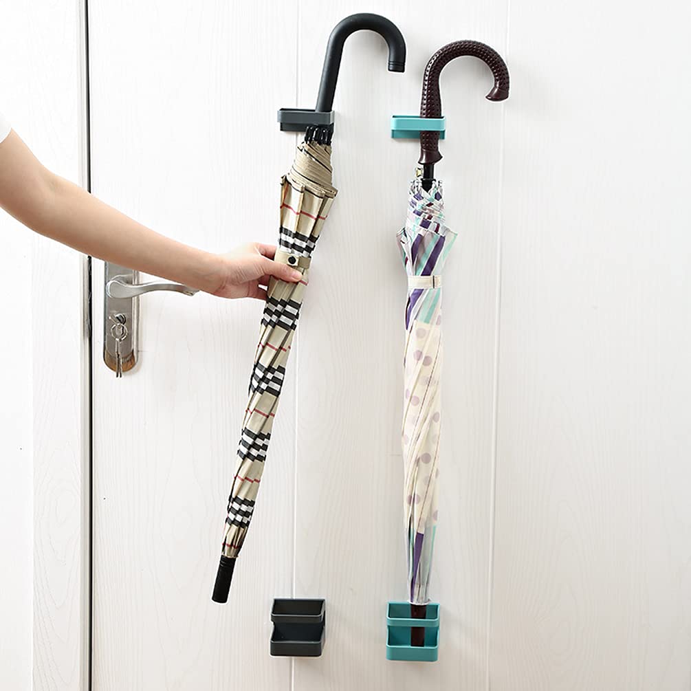 Teensery 2 Pcs Self-Adhesive Wall Mounted Umbrella Holder Multi-Purpose Storage Organizer for Wall Door (Dark Grey, Beige)