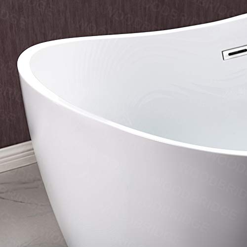WOODBRIDGE 59" Acrylic Freestanding Bathtub Contemporary Soaking White Tub with Chrome Overflow and Drain,B0016 -C-Drain &O