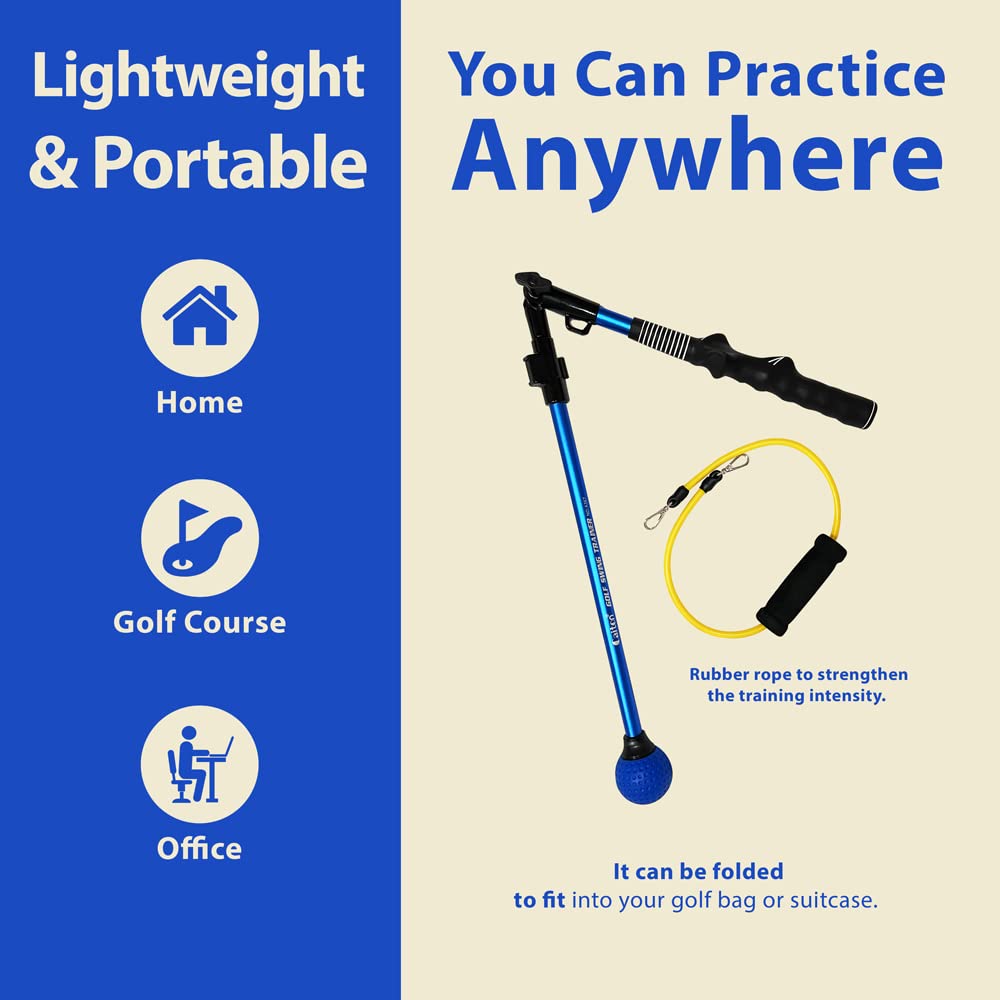 Golf Swing Trainer Portable Golf Training Aid Adjustable to Improve Hinge, Forearm Rotation, Shoulder Turn – Lightweight, Durable Golf Speed Strength with Rope to Strength Flexibility