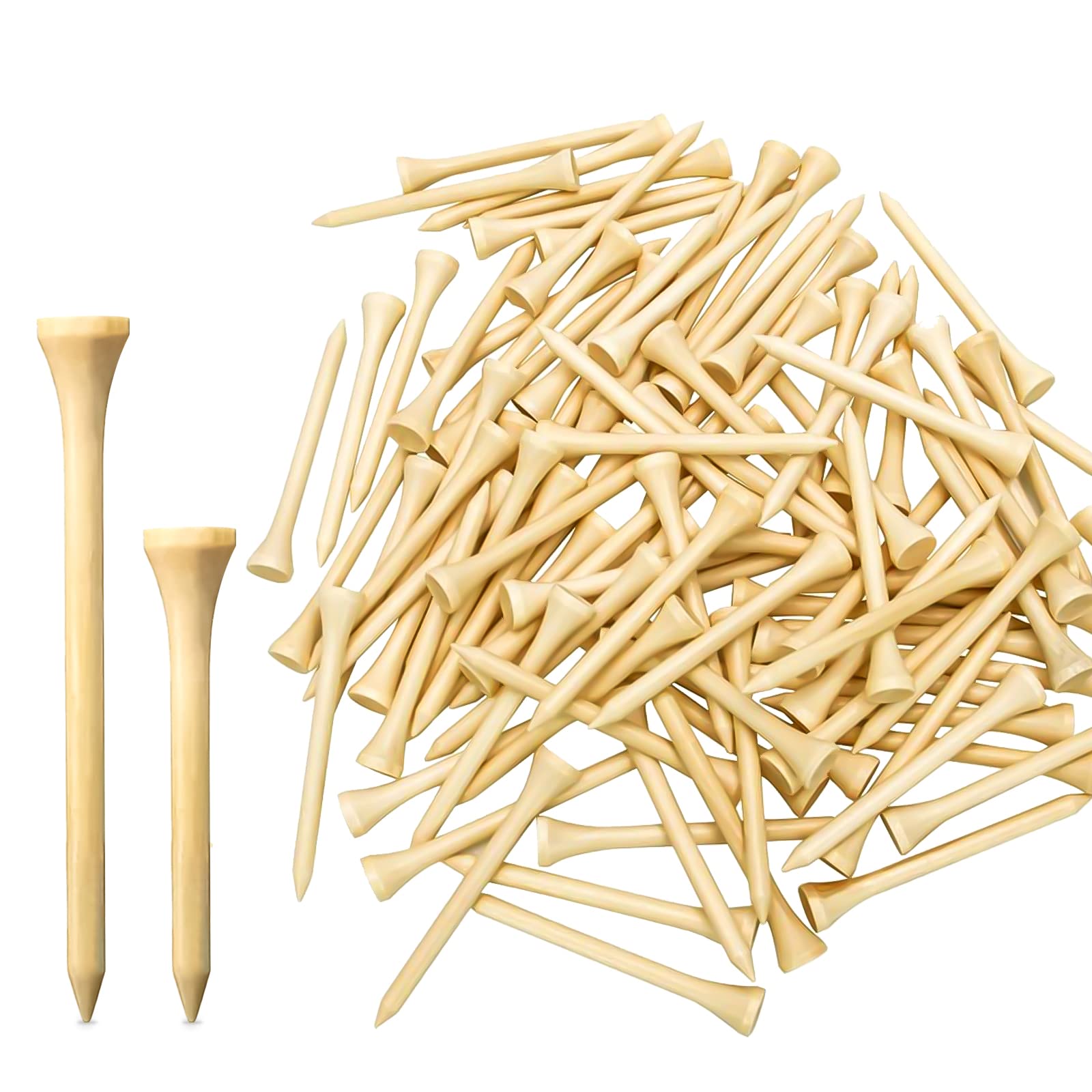 Golf Tees,50 Pack Professional Wood Golf Tees with 3-1/4" Long Golf Tees and 2-1/8" Short Golf Tees,Low Friction and Side Spin for Golfing Practice, Sports Tournaments