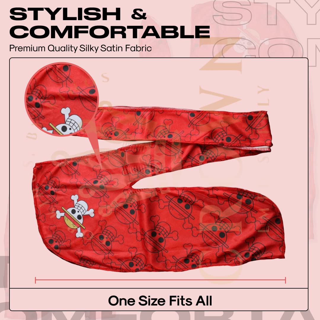CROWN Art Silky Design Durag - Silky 360 Wave Du Rag with Long Tails and Quadruple Stitching - Smooth Silk Fabric for Comfort and Compression (Red OP)