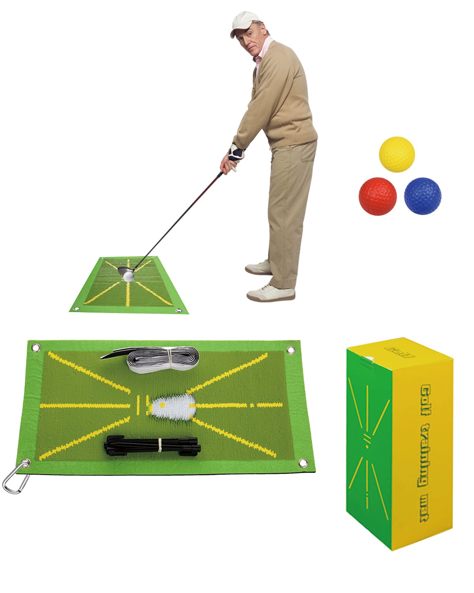 Golf Training Mat for Swing Detection Batting，Path Feedback Golf Practice Mats for Indoor，Golf Daddy Divot Chipping Mat, Premium Golf Impact Putting Mat, Golf Accessories