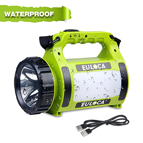 EULOCA Rechargeable CREE LED Spotlight, Multi Function Camping Lantern Big Flashlight, Power Bank,Waterproof Searchlight for Hurricane Emergency, Hiking, Home and More USB Cable Included